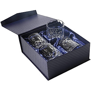 Amlong Crystal Lead-Free Double Old Fashioned Crystal Whiskey Glass - Classic Stylish Design – Perfect for Scotch, Bourbon, Cognac and Cocktail Glasses, 9 oz., Set of 4 With Gift Box