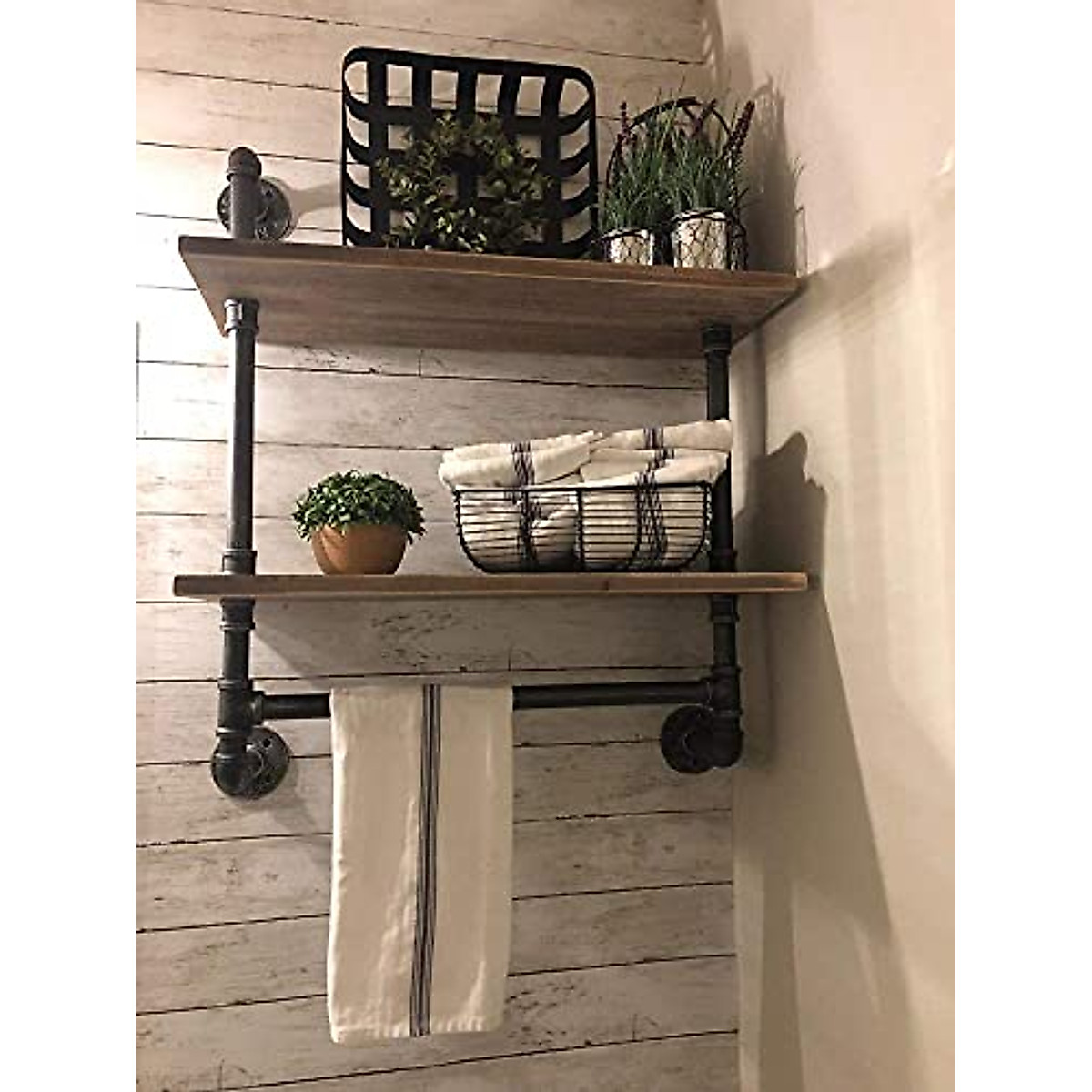 Rustic Bathroom Wall Shelves Industrial Pipe Wall Shelf for Bathroom,2-Tiers Wall Mounted Bathroom Shelves Over Toilet Storage Shelf