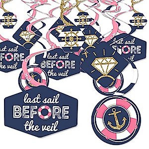 Big Dot of Happiness Last Sail Before the Veil - Nautical Bachelorette and Bridal Shower Hanging Decor - Party Decoration Swirls - Set of 40