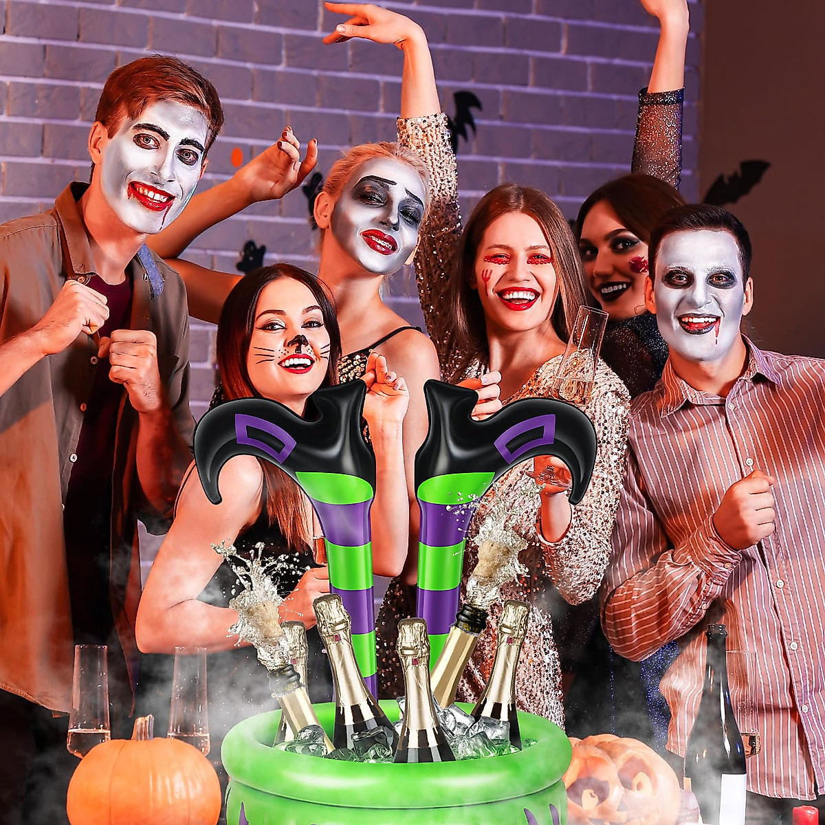 Liliful 2 Pack 40" Halloween Inflatable Witch Legs Cooler Witches Cauldron with Leg Large Capacity Witch Ice Drink Cooler Halloween Party Supplies for Indoor Outdoor Halloween Party Photo Prop Decor