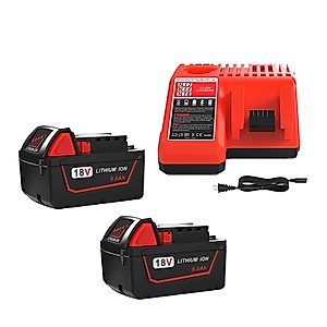 2 Pack 5.0Ah Replacement for Milwaukee M18 Lithium ion Battery 48-11-1850 and Charger Combo, Compatible with Milwaukee M18 Cordless Power Tools 18V Lithium Battery, and Milwaukee 18V Battery Charger