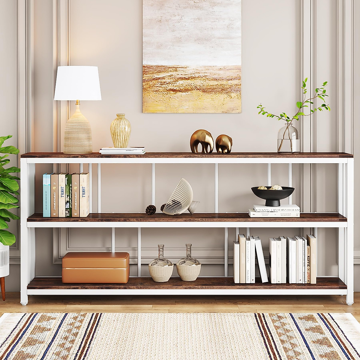 Tribesigns 71" Industrial Console Table, 3 Tiers Sofa Table, Narrow Long Sofa Table with Storage Shelves, Big Rustic Entryway Table, Large Hallway Table, Behind Couch Table with Storage