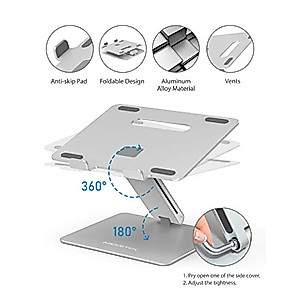 AboveTEK Laptop Stand, Adjustable Portable Computer Riser, Ergonomic Aluminum Notebook Desktop Holder for Desk, Compatible with MacBook Pro, Air, HP, Fits Up to 17 Inch Laptops, Silver