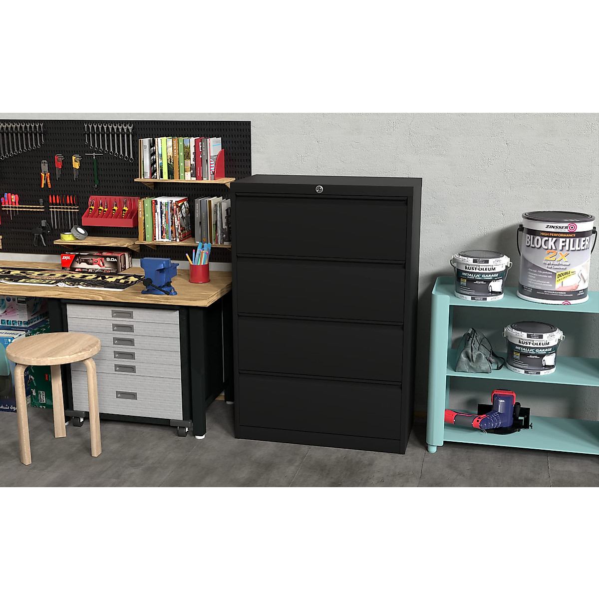 4 Drawers lateral File Cabinet for Legal/Letter Size with Anti-tilt Design,Black Metal Steel File Cabinet with Lock and Easily and Fast Assemble for Home and Office use (Black)…