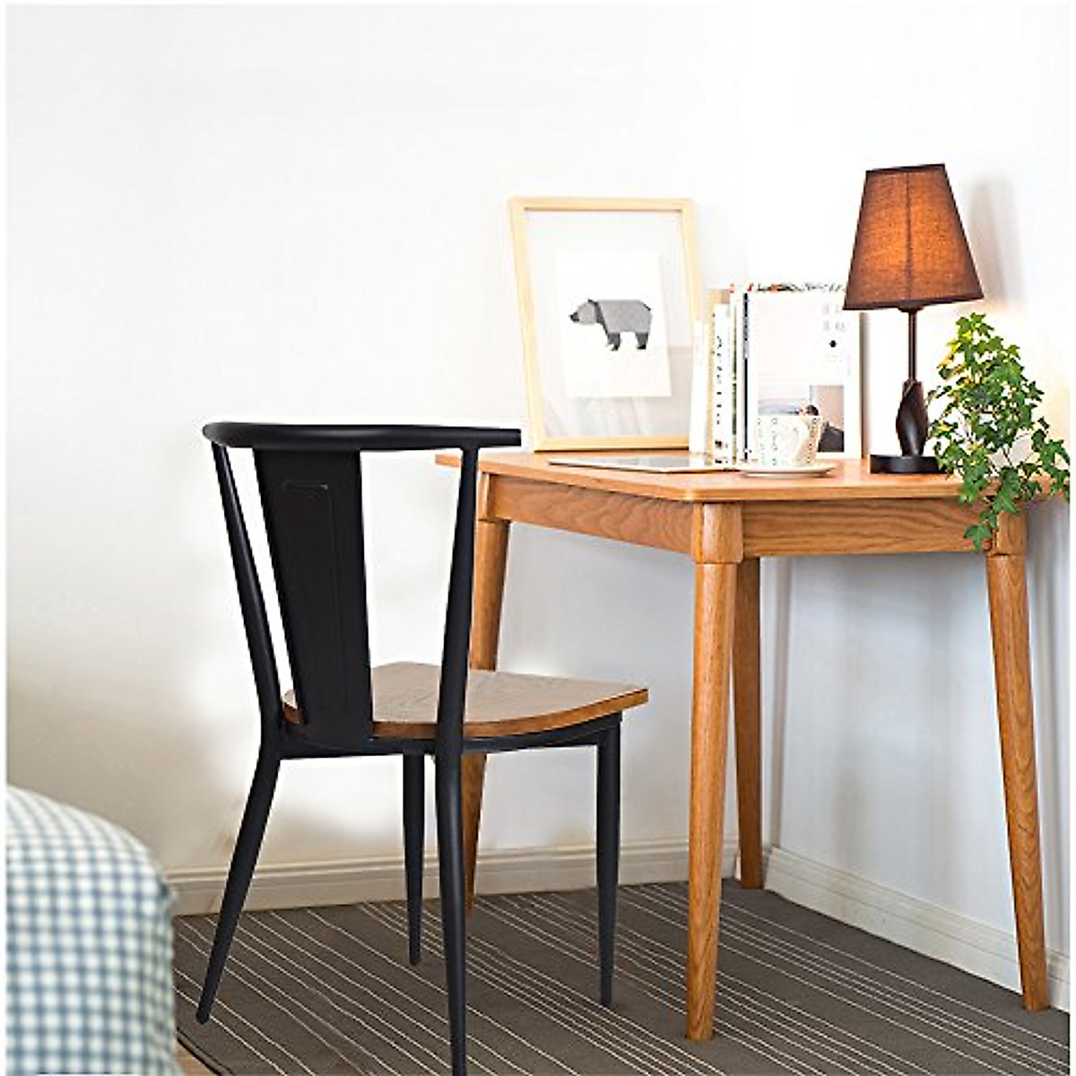 KARMAS PRODUCT 2 Pack Stackable Metal Dining Chairs with Solid Wooden Seat,Restaurant Bistro Cafe Side Chairs,Weight Capacity 500lbs,Black