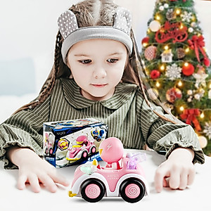 NQD Remote Control Cartoon Car for Toddlers with Music and Lights, 2.4GHz Radio Control RC Race Car, Educational Learning Toys for 3 4 5 6 Years Old Kids(Pink)