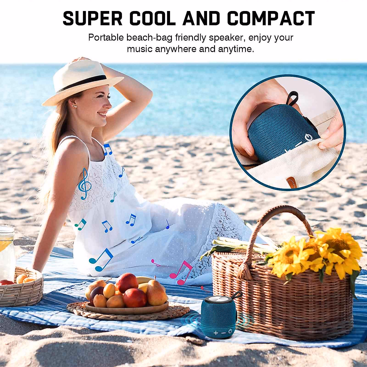 Bluetooth Speaker: Powerful Stereo Sound, IPX7 Waterproof, True Wireless Stereo Pairing, Portable Design, Latest Bluetooth V5.2 - Perfect for Samsung Galaxy S7 (USA), Beach, Home, Parties- Blue