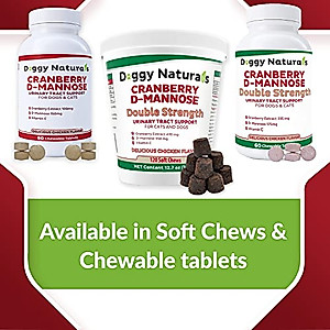 Cranberry D-Mannose for Dogs and Cats Urinary Tract Infection Support Prevents and Eliminates UTI, Bladder Infection Kidney Support, Antioxidant (Single Strength Tablet, 60 Count)