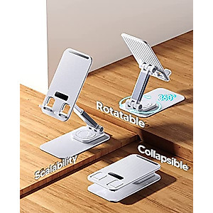 KEUASX Foldable Cell Phone Stand for Desk,Adjustable Mobile Rotatable Phone Holder for Office,Portable iPhone Stands Thick Case Friendly Compatible with iPhone 14/13/12Pro Max, Google Pixel