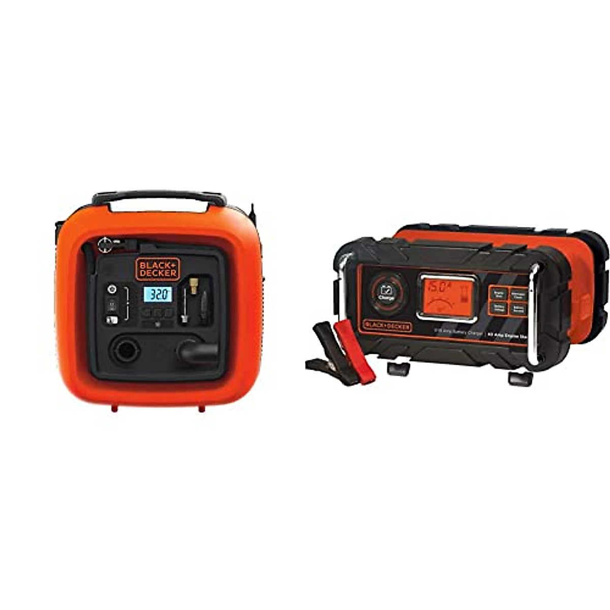 BLACK+DECKER Cordless Tire Inflator, Multi-purpose, Portable, 12V with Fully Automatic 15 Amp 12V Bench Battery Charger/Maintainer (BDINF12C & BC15BD)