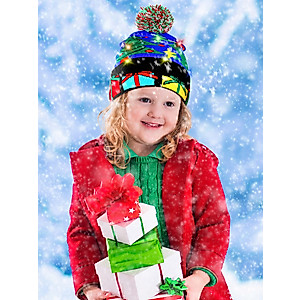 Geyoga 5 Pcs Christmas LED Light up Knitted Beanie Hat Colorful Xmas Beanie Sweater Cap for New Year Holiday Party Supplies
