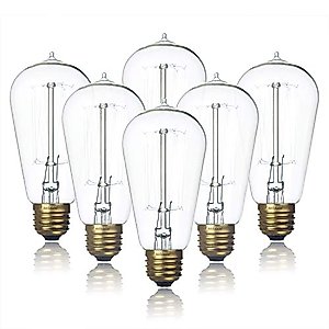Jslinter 6-Pack Edison Light Bulb, Warm White 2200K Old Fashioned Incandescent Light, 60 Watt Dimmable ST58 Antique Vintage Style Light, Clear Glass e26 Base(60w/110v)