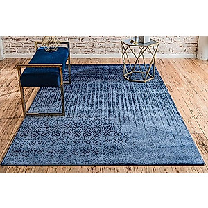 Unique Loom Del Mar Collection Area Rug-Transitional Inspired with Modern Contemporary Design, Rectangular 5' 1" x 8' 0", Blue/Navy Blue