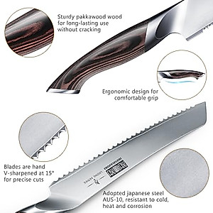 HOSHANHO Bread Knife 8 inch, Japanese AUS-10 High Carbon Stainless Steel Serrated Bread Knife, Professional Bread Cutting Knife for Homemade Bread