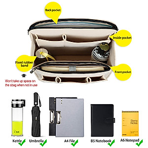 APSOONSELL Large Backpack Organizer Insert Felt Bag Organizer with Zipper Backpack Shaper Foldable Tote Organizer for Rucksack Shoulder Bag, Beige, XL