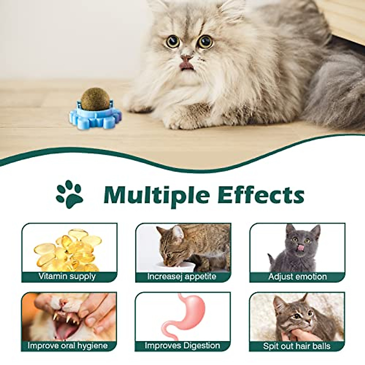 Catnip Ball Toy for Cats Wall 4 Pack Cat Nips Organic Ball Edible Kitten Toys Interactive Cat Lick Chew Toy Indoor Cat Toy Treats for Cat Teeth Cleaning Relieve Cat Anxiety