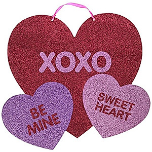 amscan Blushing Valentine's Day Multicolored Heart Sign with Ribbon Party Decoration, Board, 10" x 11",