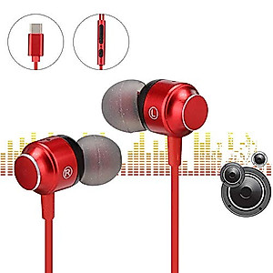ASHATA Wired Magnetic Earphones, Type C Noise Canceling in Ear Stereo Sports Headphone with Microphone HiFi Music Sound for iOS Android