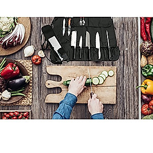 HERSENT Knife Roll, Chef Knife Roll Bag With 17 Slots Can Holds13 Knives,1 Meat Cleaver, And 3 Utensil Pockets,Durable Knife Case With Handle, Shoulder Strap & Zippered Mesh Pocket Holder