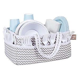 Trend Lab Dove Gray Chevron Storage Caddy Diaper Organizer for Baby Nursery and Changing Table Accessories, 12 in x 6 in x 8 in (Pack of 2)