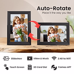 SKYRHYME 10.1 Inch Digital Picture Frame, FRAMEO WiFi Digital Photo Frame with 1280 * 800 IPS Touch Screen,16GB Storage, Auto-Rotate Slideshow, Easy to Share Photo/Video via Free App