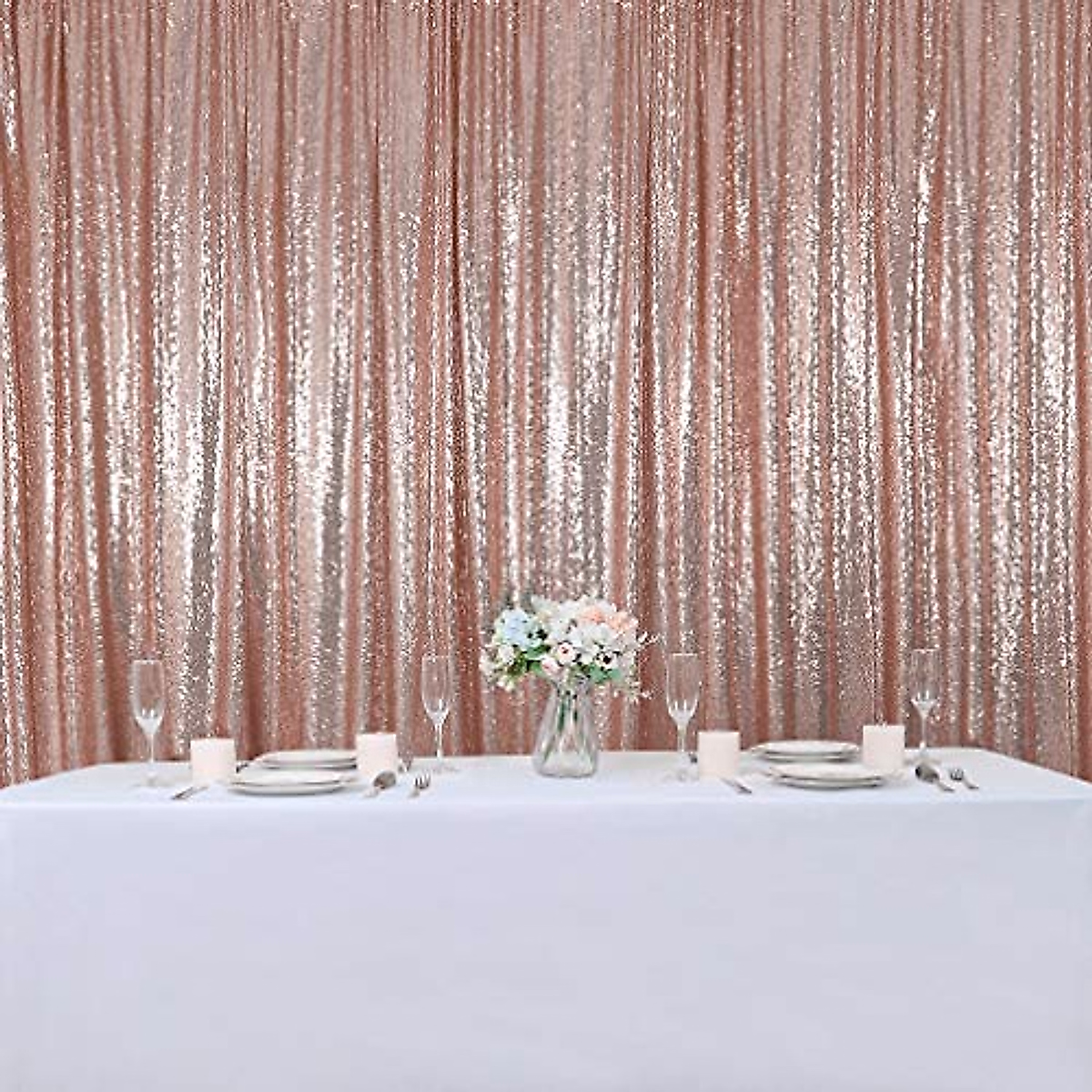 Hahuho Rose Gold Sequin Backdrop Curtain, 2PCS 2FTx8FT Glitter Backdrop Curtain for Parties, Christmas, Wedding, Party Decoration（2 Panels, 2FT x 8FT, Rose Gold