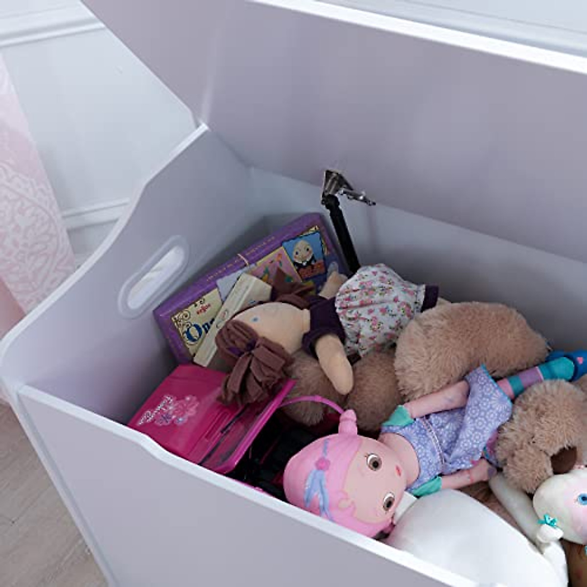 KidKraft Austin Wooden Toy Box/Bench with Safety Hinged Lid, White, Gift for Ages 3+