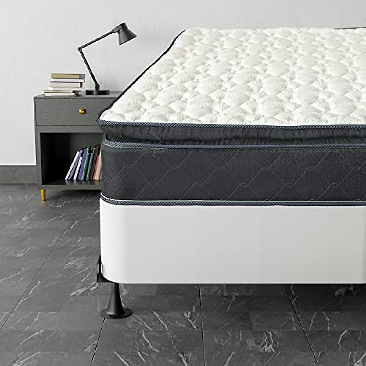 Spinal Solution 9-Inch Medium Firm Pillowtop Pocketed Coil Hybrid Mattress And 4" Low Profile Wood Box Spring Foundation Set, Queen