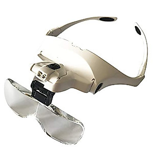 Headband LED Illuminated Head Magnifier Visor - Lighted Magnifying Glasses1X to 3.5X Zoom with 5 Detachable Lenses - Hands Free Head Worn for Reading, Jewelry Loupe, Watch & Electronic Repair,F017