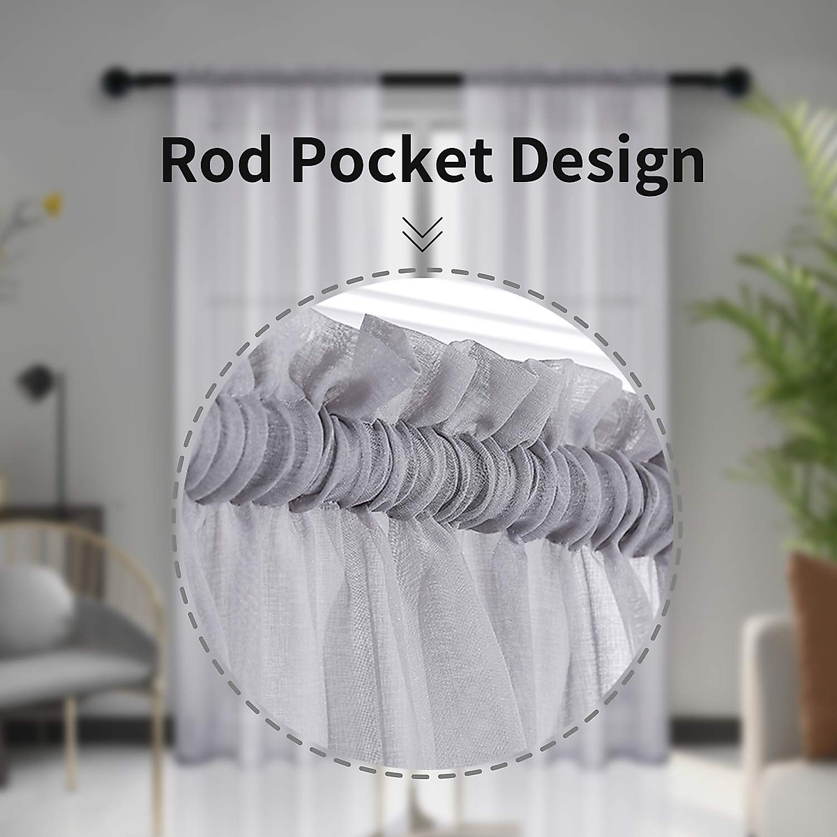 Anjee Grey Sheer Curtains 45 Inches Length Rod Pocket Window Treatment Linen Gauze Voile Drapes for Bedroom Living Room Kitchen, 52 x 45 Inch