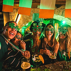 St. Patrick's Day 9pcs Costume Set, Irish Lucky Green Bow Necklace Glass Tattoo Sticker Rubby Wristbands, Carnival Hololiday Accessory Decorations