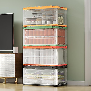 Giantex Storage Bins with Lids - 80 Gal Total Capacity, 4 Pack Stackable Collapsible Storage Boxes with Side Handles, Foldable Plastic Containers for Pantry Office School Dorm Organizer, 4 Colors