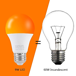 KINUR LED Amber Light Bulbs, A19 9W(60W Equivalent) 1800K E26 A19 Amber Soft Light Bulbs Warm Light Bulbs for Bedroom, Healthy Sleep, Baby Nursery Light, Turtle Friendly Light Bulbs 2 Pack