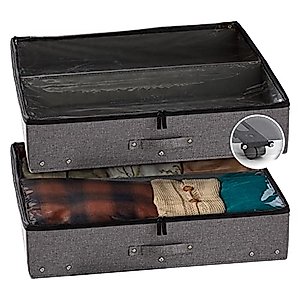storageLAB Underbed Storage Containers, Storage Bin for Clothes, Blankets, Shoes and Pillows (1 Piece with Wheels and Lid)