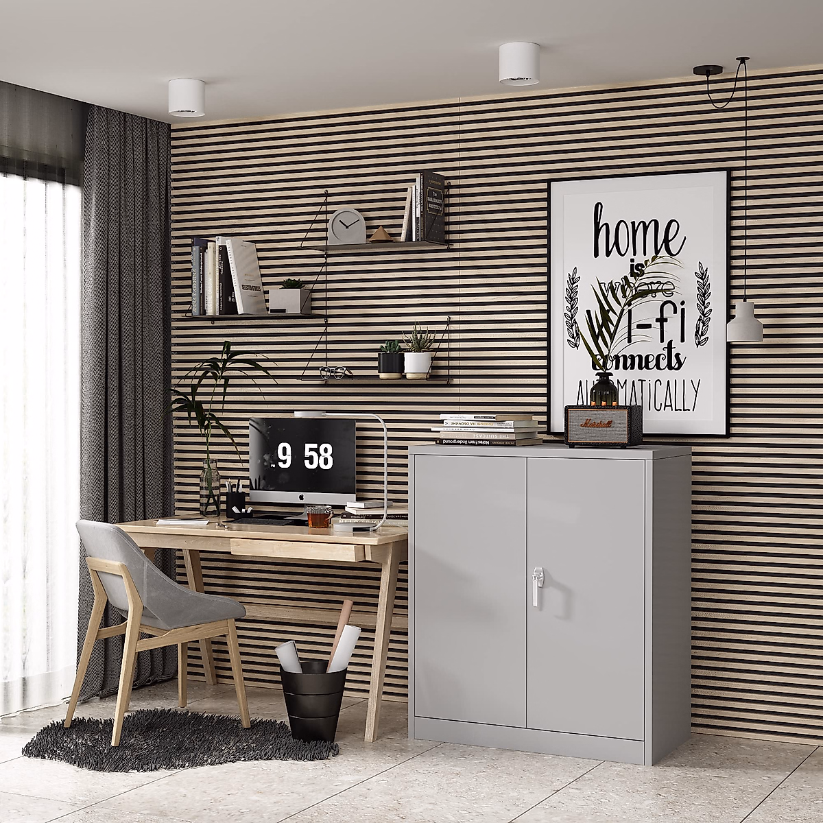 Reemoon Metal Storage Cabinet with Locking Doors and Adjustable Shelves, 41.6" Small Steel Storage Cabinet for Home Office, Grey