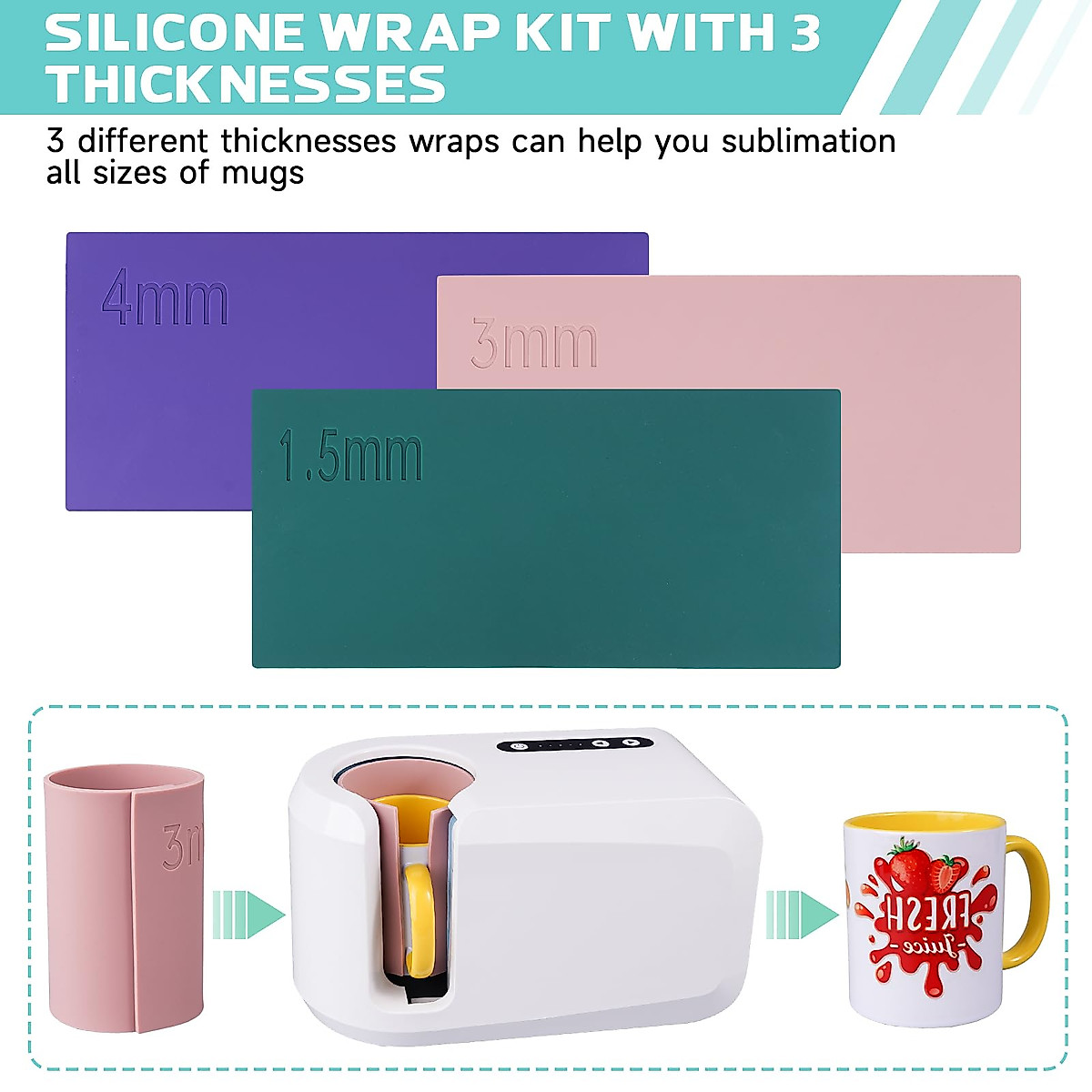 GO2CRAFT Basic Tool Set for Mug Press, 14Pcs Tool Set for Mug Tumbler Press with 3Pcs Sublimation Tumbler Wraps,Silicone Cup Cradle with Built-in Slot&Tape Dispenser, Big Bundle for DIY Gifts, Craft