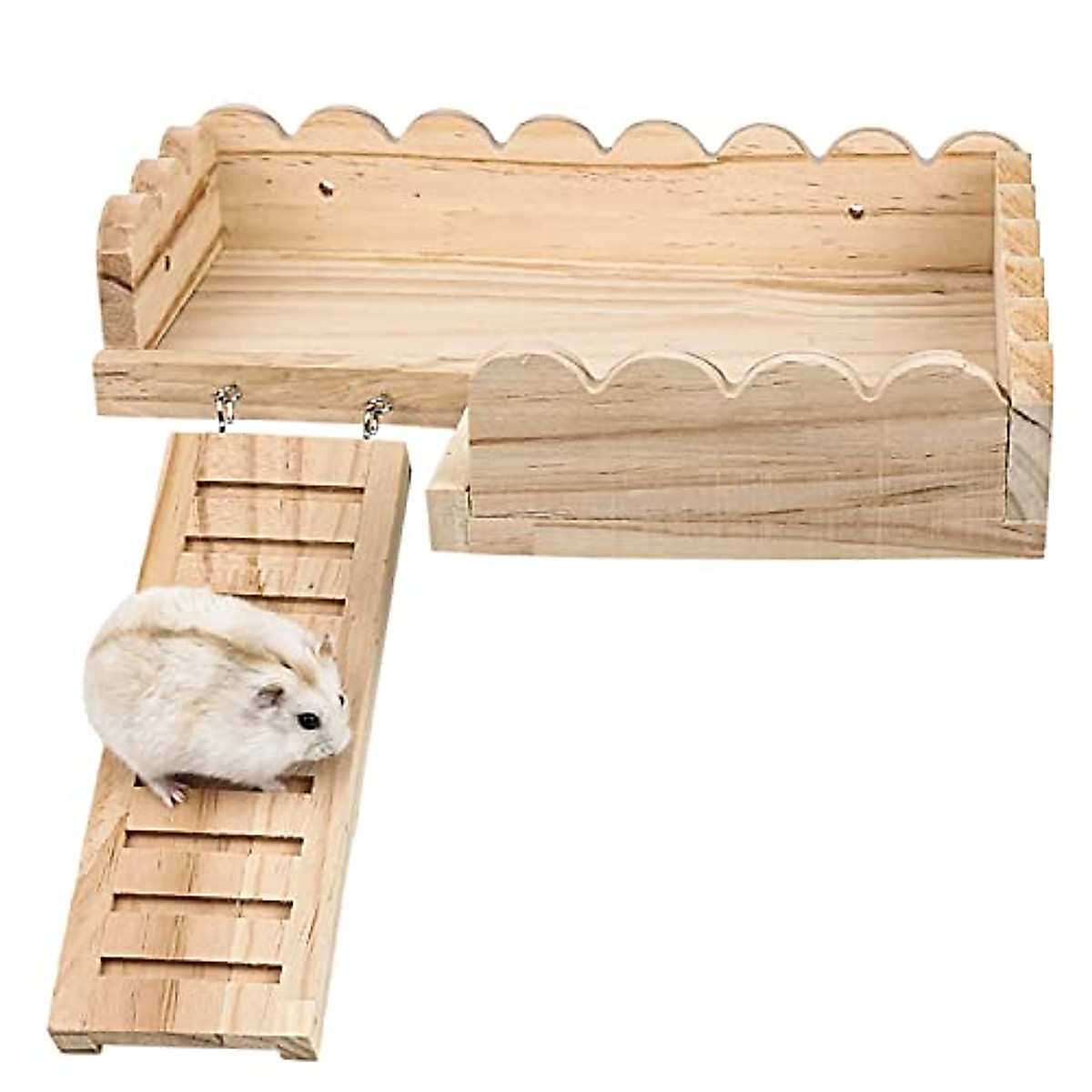 antiai Wooden Hamster Toys Guinea Pig Platform with Climbing Ladder,Hamster Wood Desk Stand Habitat Decor,Chinchilla Rat Squirrel Rabbit Guinea Pig Small Animal Cage Accessories(Large)
