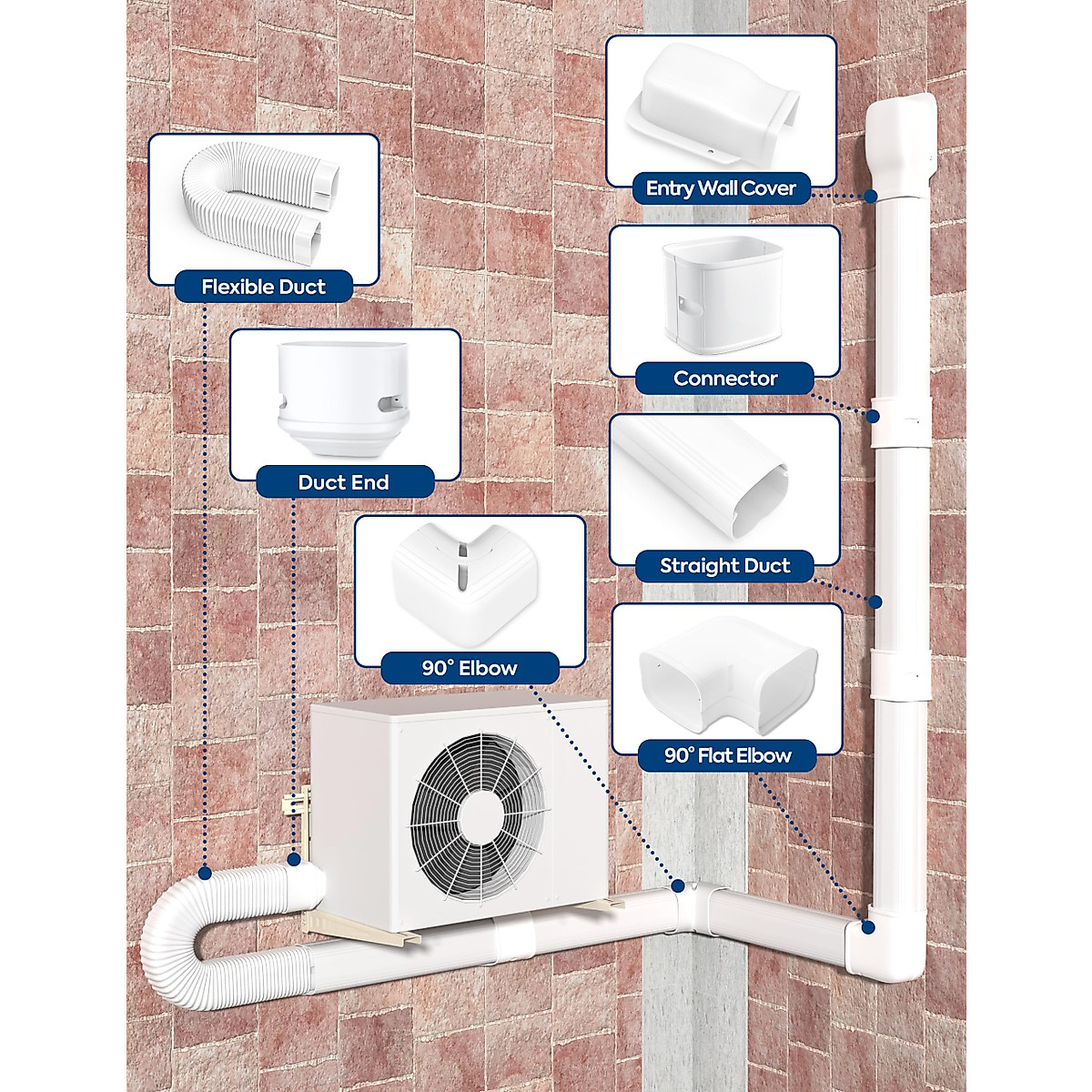 Nouscan 3" 9Ft Mini Split Line Set Cover with Flexible Duct, Upgrade PP Decorative Minisplit Lineset Cover Kit, Paintable for Mini Split, Air Conditioner, Central AC, HAVC and Heat Pumps, White