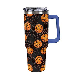 Sports Basketball Pattern 40 Oz Car Cup Stainless Steel Travel Mug Leak-Proof Insulated Tumbler with Handle Deep Blue-style