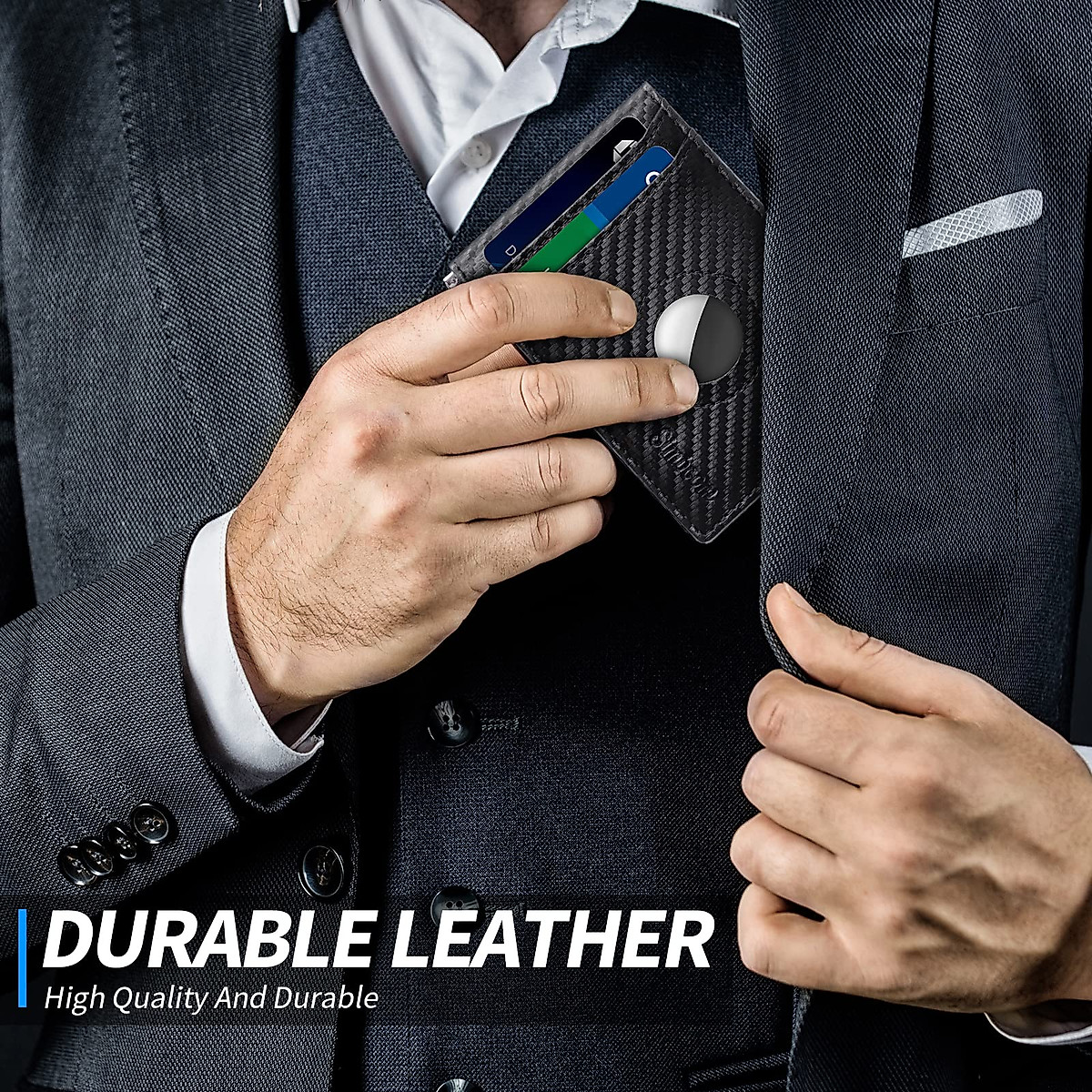 SIMBOOM Airtag Wallet Men, Slim AirTag Wallet Bifold RFID Blocking with Money Clip Multiple Cards Pocket, Gifts for Mens(Carbon Black)