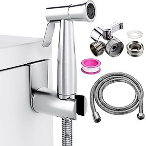 Bidet Stainless Steel Hand Shower, Toilet Sprayer Stainless Steel Shower and Baby Cloth Diaper Spray kit - with Faucet Dispenser, Hose and Hook Toilet or Wall Mount