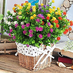 Elechood 10 Bundles Artificial Flowers, Outdoor Gypsophila Baby's Breath Fake Flowers, UV Resistant Faux Plastic Greenery Shrubs Hanging Plants for Home Wedding Garden Porch Window Box Decoration