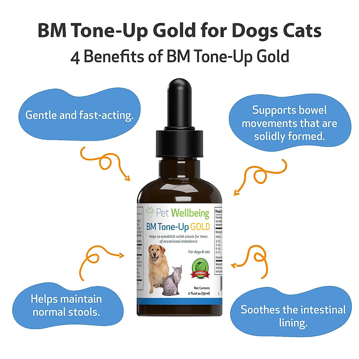 Pet Wellbeing BM Tone-Up Gold for Cats - Vet-Formulated - Diarrhea & Loose or Runny Stools - Natural Herbal Supplement 2 oz (59 ml)