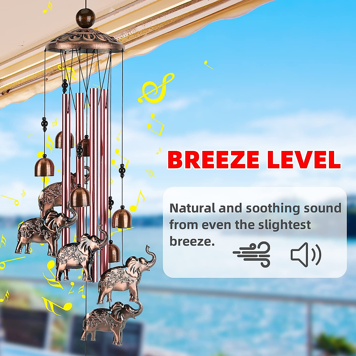 Grednfhat Elephant Wind Chimes for Outside Elephant Gift, Unique Windchimes Garden Decoration Outdoor Clearance Copper Wind Chime Christmas Birthday Gifts for Women Mom Grandma (Elephant)