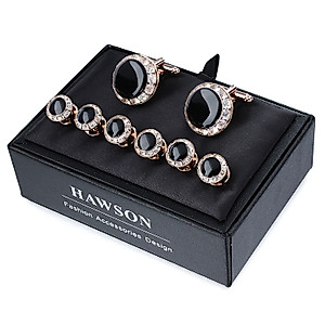 HAWSON Crystal Cuff Links and Studs Set for Mens Tuxedo Shirts Wedding Accessories