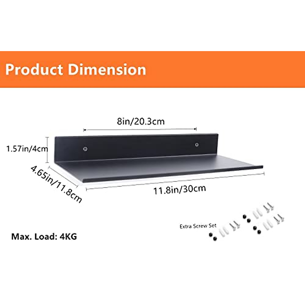 Z metnal Small Decor Shelves, Mini Floating Display Wall Shelf for Smart Speaker Collectables, Aluminum, Wall Mounted, Matt Black,12 x 5 inch, 2 Pack