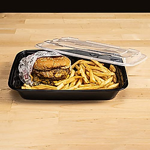 TIYA Takeout Food Containers - 28 oz Bulk 150 Pack with Lids - Rectangular Plastic Food Storage - Reusable Microwavable Dishwasher Safe Restaurant Set - Leak Proof for To-Go & Meal Prep