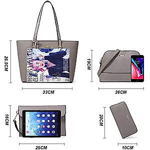 Shoulder Bags Women Fashion Leather Handbags Tote Bag Shoulder Bag Top Handle Satchel Purse Set 4pcs By ZZYY (Color : Grey)