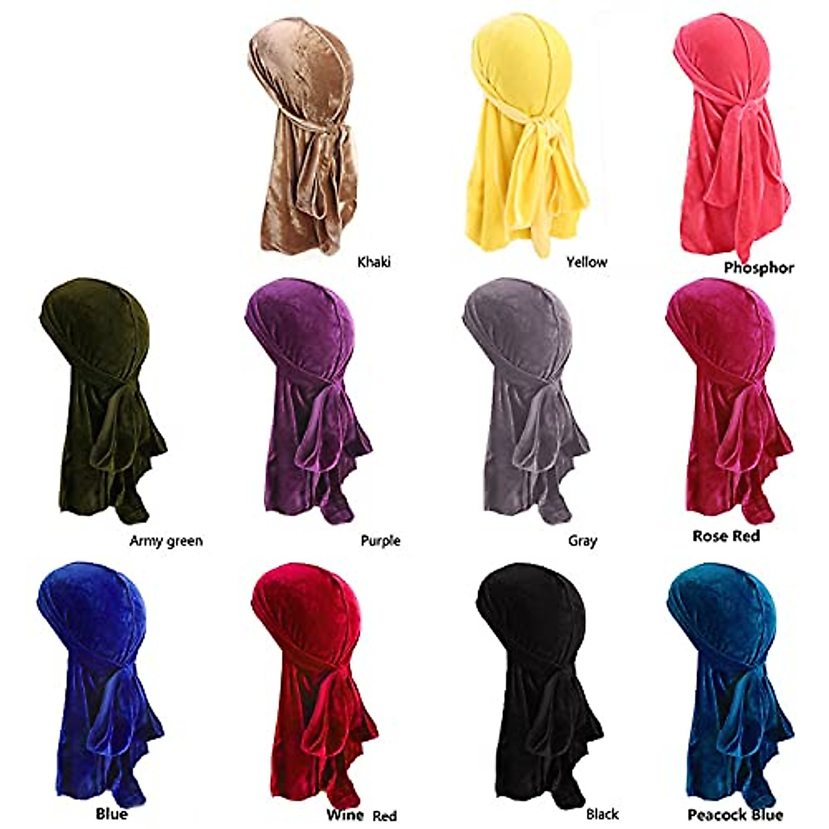 KINGREE Velvet Durag Cap Straps Headwraps with Long Tail and Wide Straps