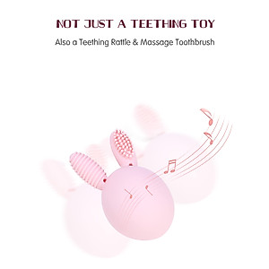 Bunny Eggy Teether Baby Teething Toy Rabbit Egg Rattle Toy Teething Pain Relief for Babies Boys Girls - Pink